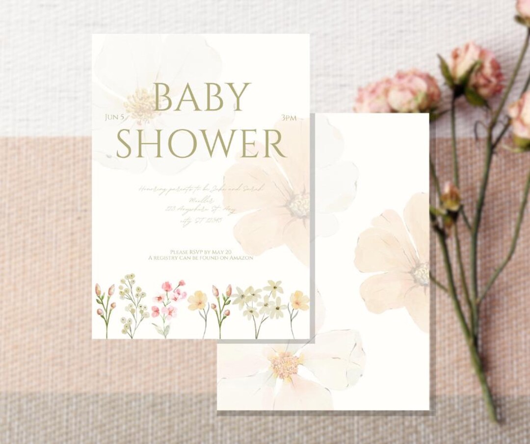 Customizable Spring Themed Baby Shower Invitation Template Editable for ...