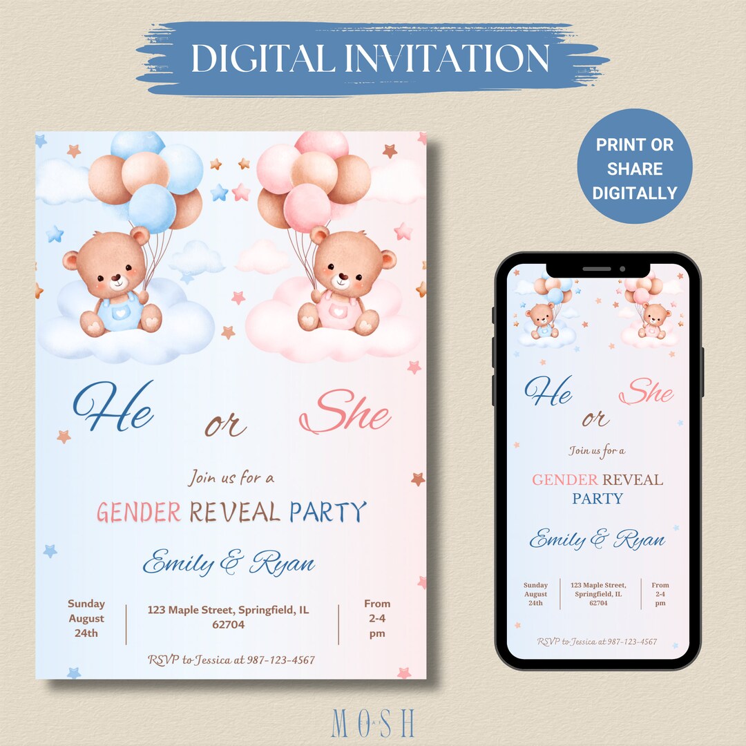 Editable Gender Reveal Invitation, Boy or Girl Reveal, Customizable ...