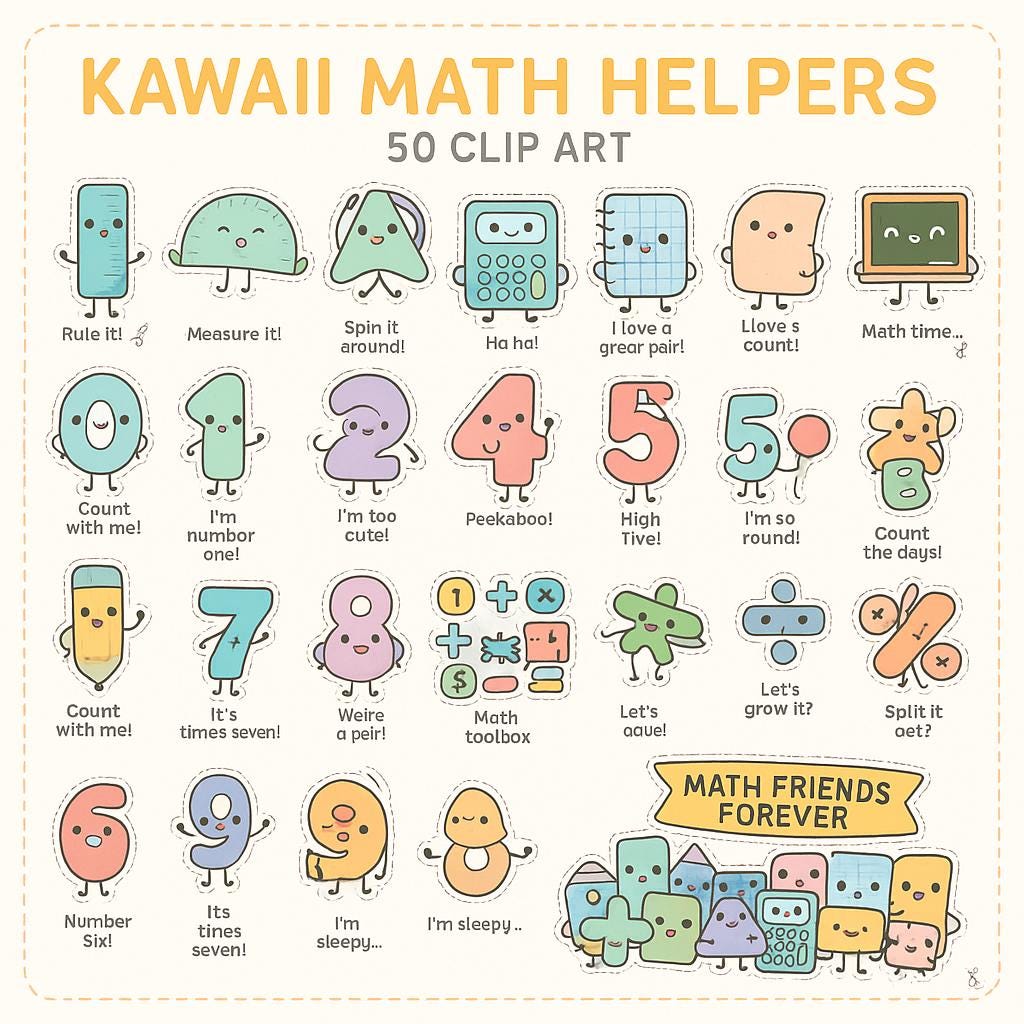 Kawaii Math Helpers – 57 Cute Math Tool Clipart for Classroom ...