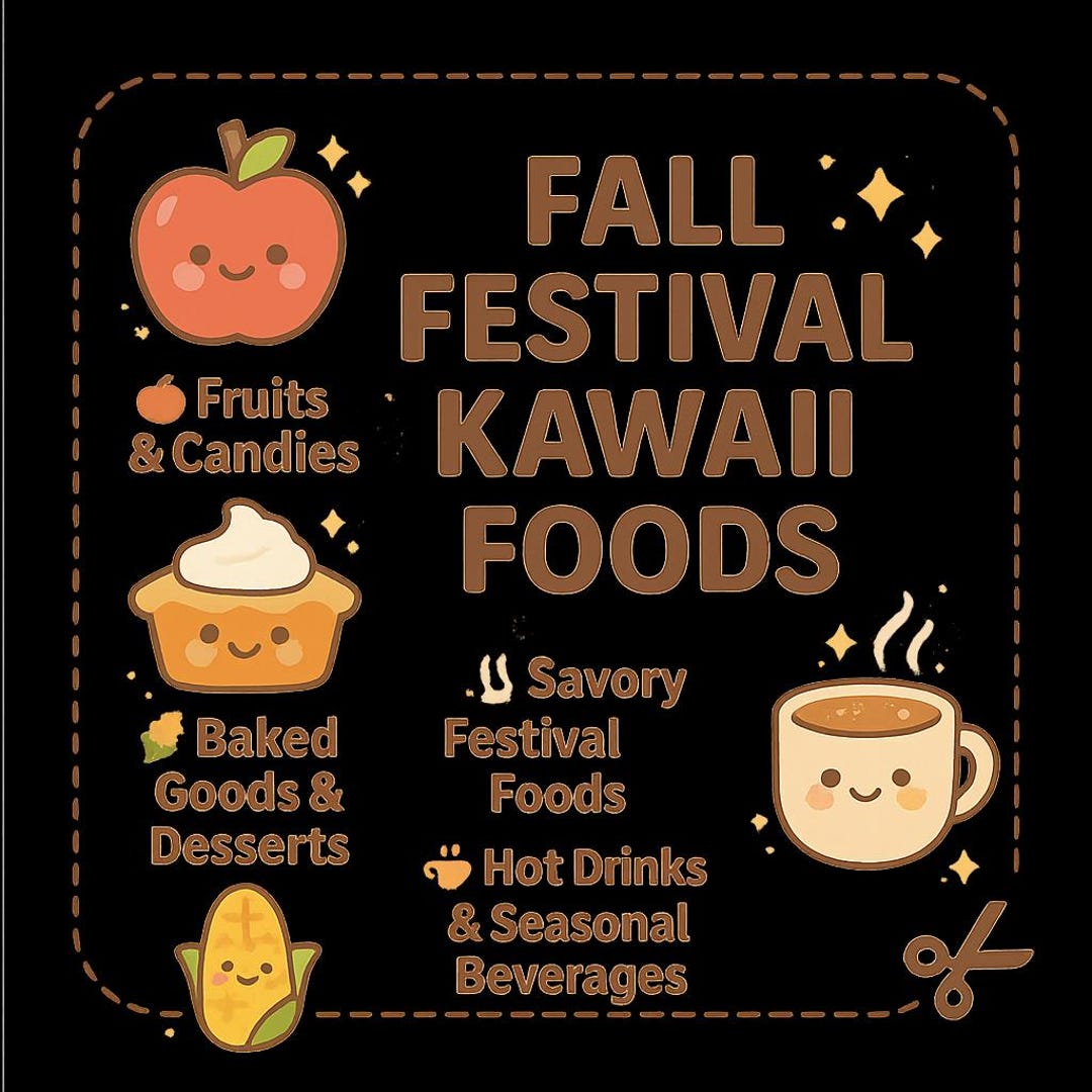 Fall Festival Kawaii Foods – 65 Clipart | Pastel Autumn Food Characters ...
