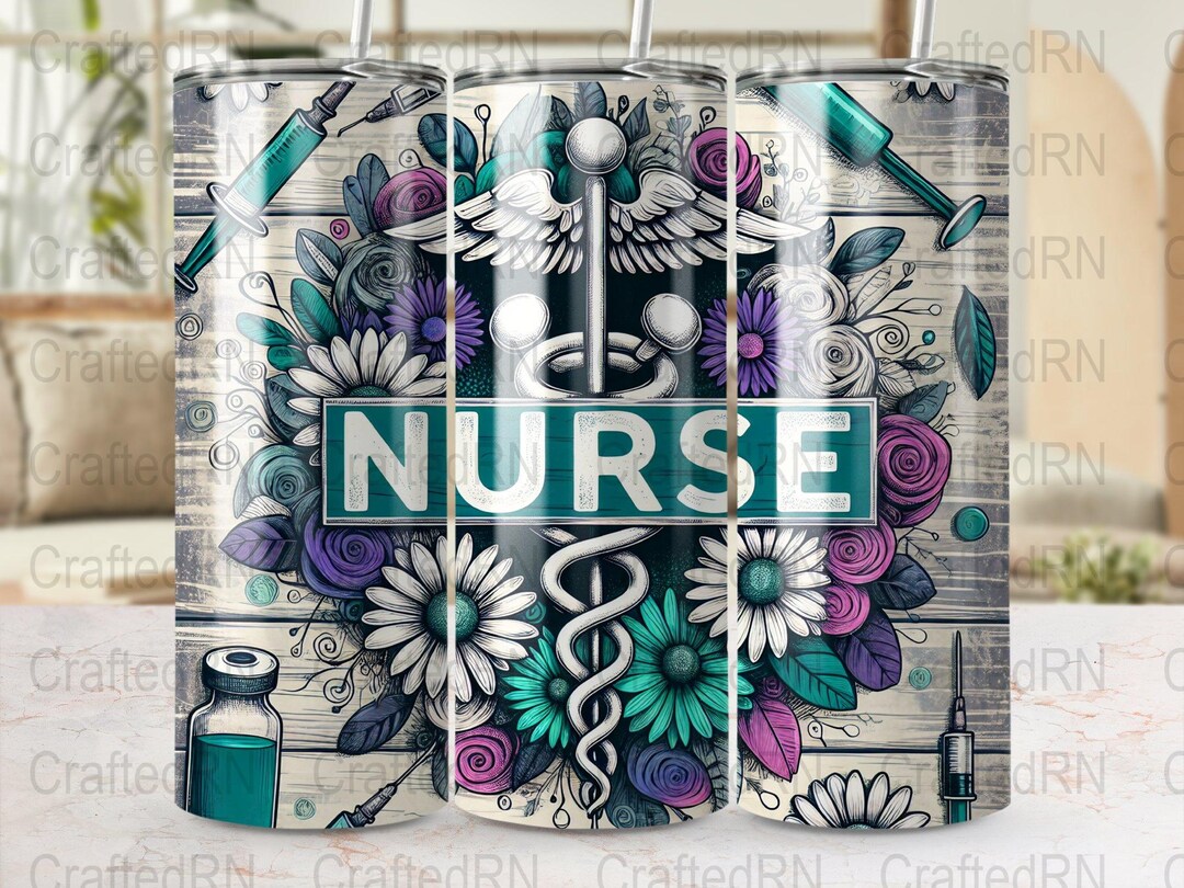 Nurse Floral Caduceus 20 Oz Skinny Tumbler Wrap, Digital Download ...