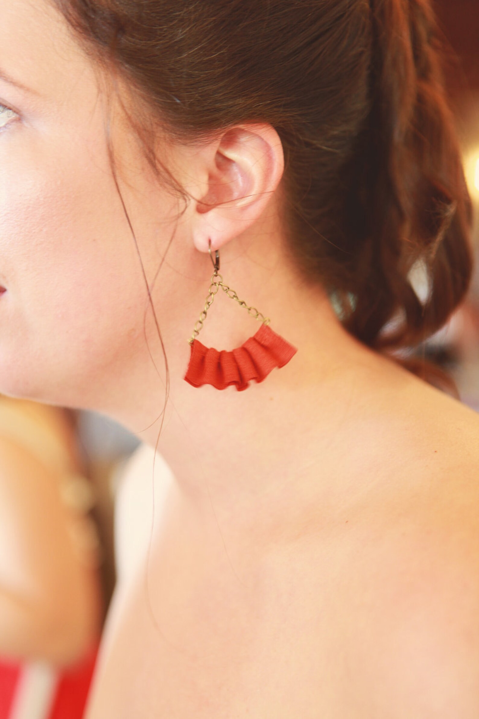Linen Ruffle Earrings in Paprika. - Etsy