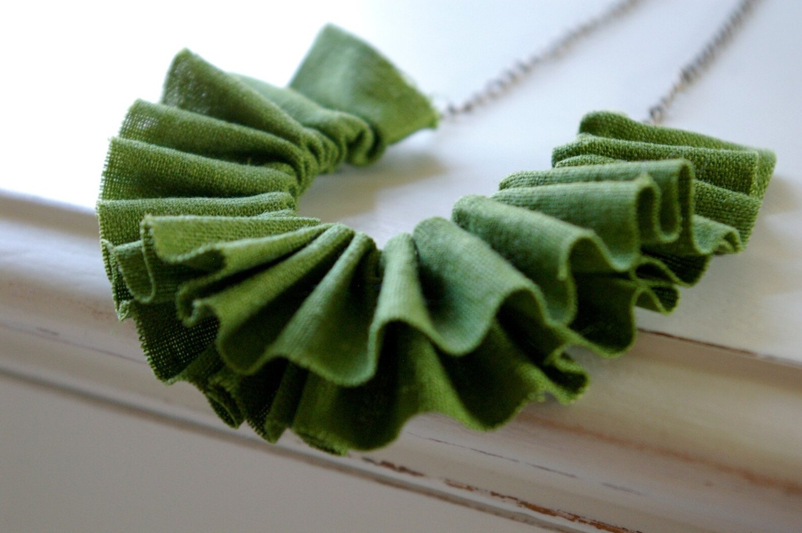 Linen Ruffle Necklace in Forest Green. - Etsy