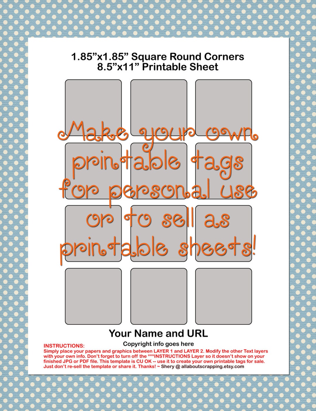 Printable Square Tags Round Corners Template 0033 - Etsy