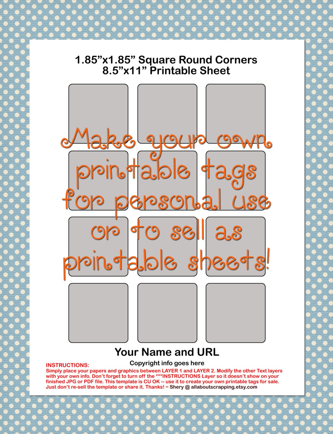 Printable Square Tags Round Corners Template 0033 - Etsy