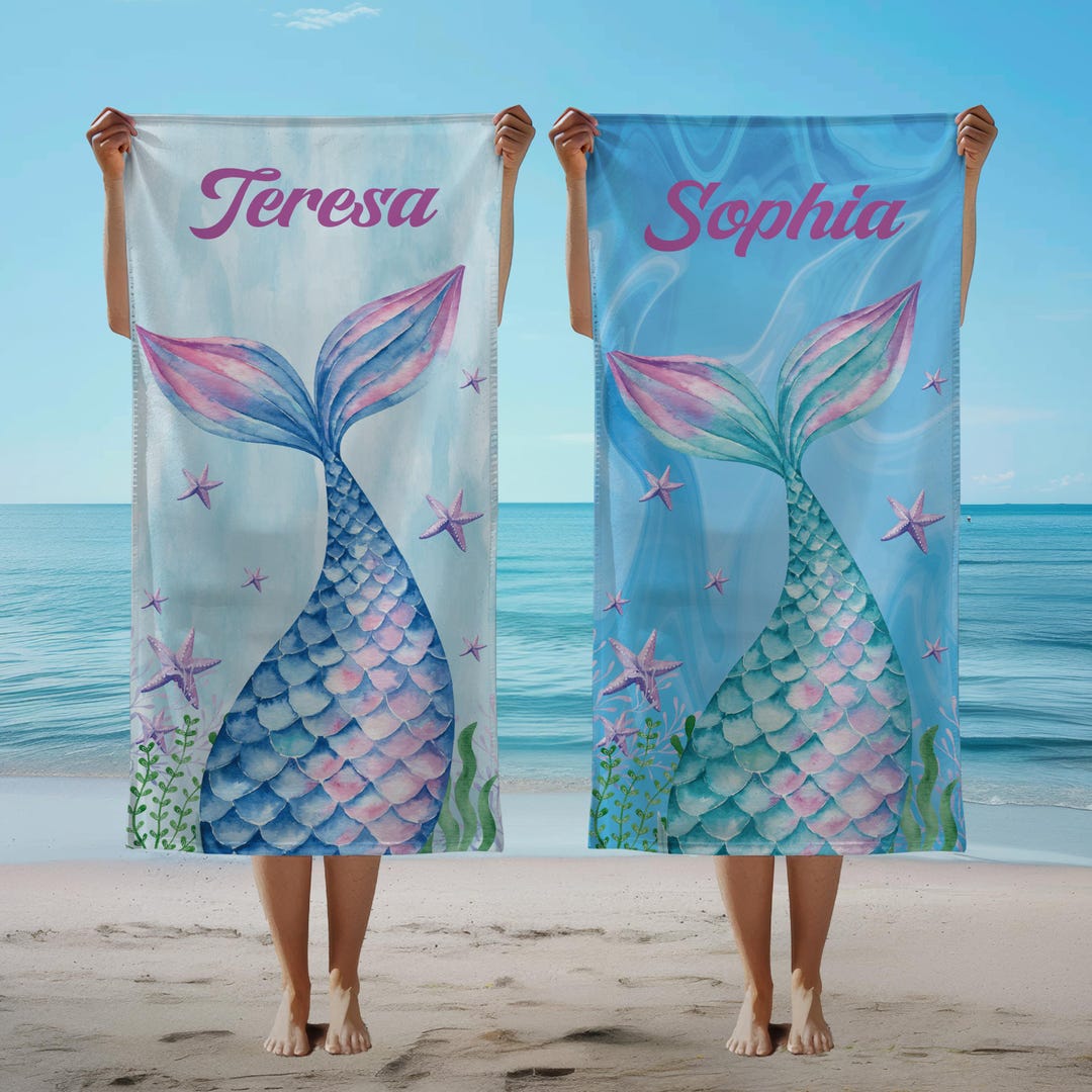 Custom Mermaid Tail Beach Towel: Personalized Mother & Daughter ...