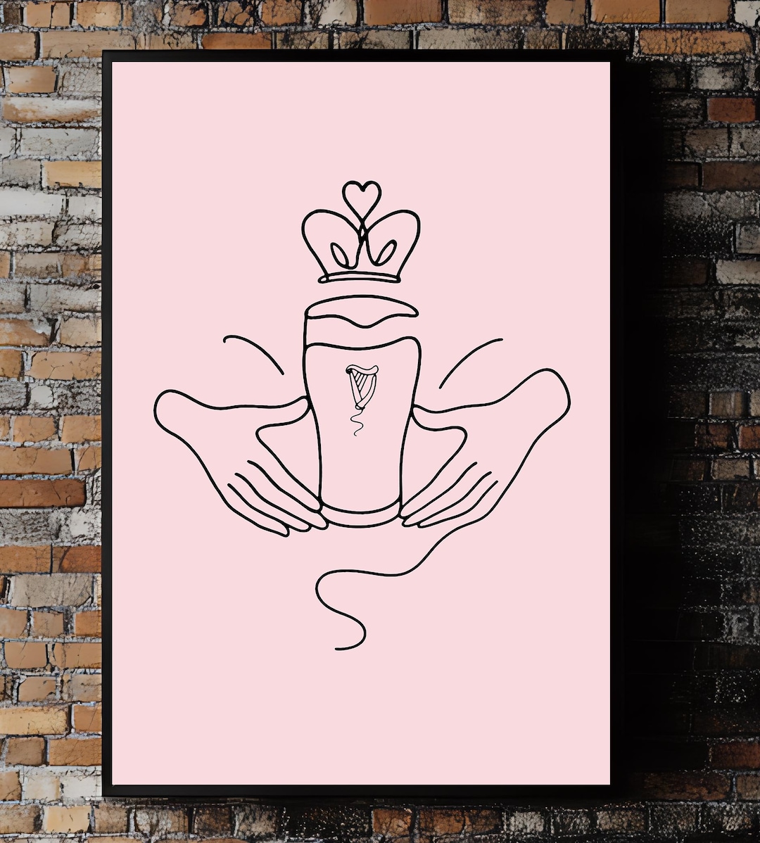 Claddagh Guinness Pint Line Art Print – Irish Love Symbol Wall Art ...