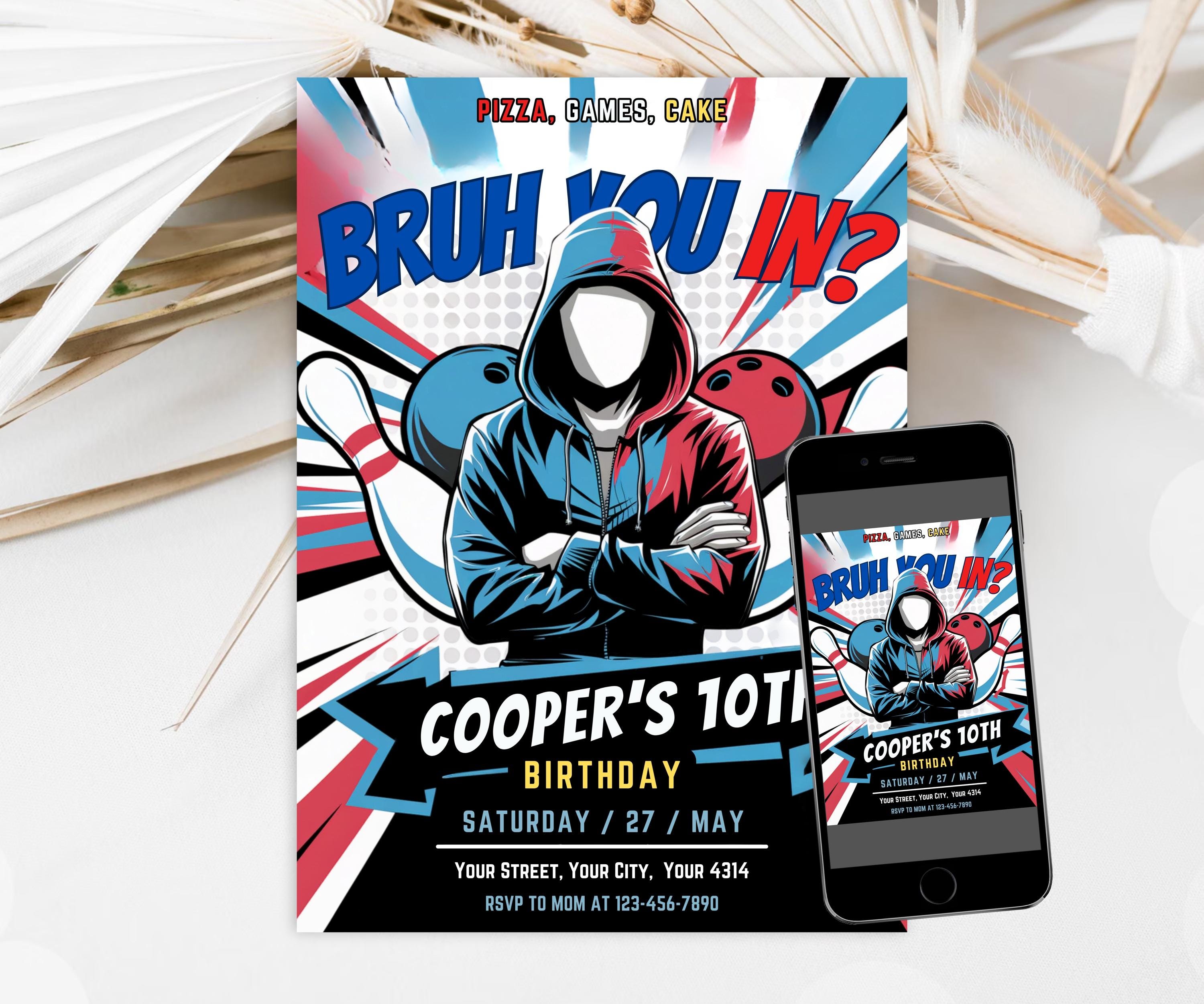 Bowling Birthday Party Invitation Template | Editable Canva Design for ...