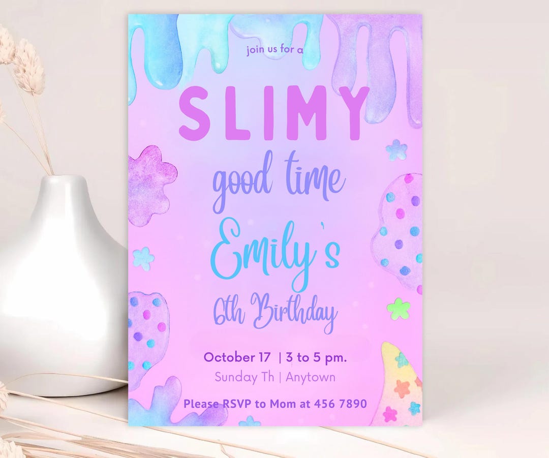 Editable Slime Birthday Party Invitation, Slime Invitation for Girl ...