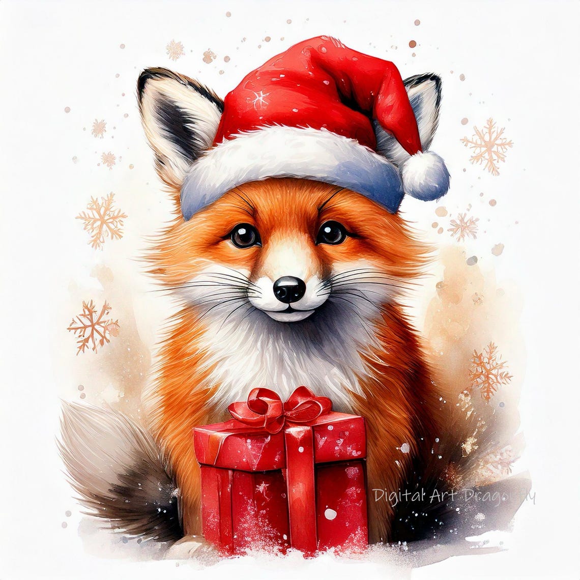 Christmas Fox in Santa Hat Instant Digital Download. Perfect for ...