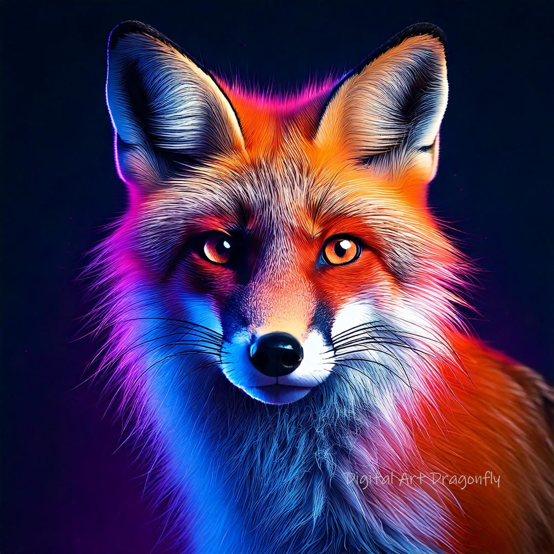 Neon Fox Instant Digital Download. Perfect for Clipart. Card Making ...