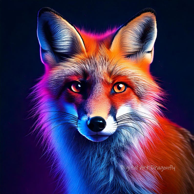 Neon Fox Instant Digital Download. Perfect for Clipart. Card Making ...