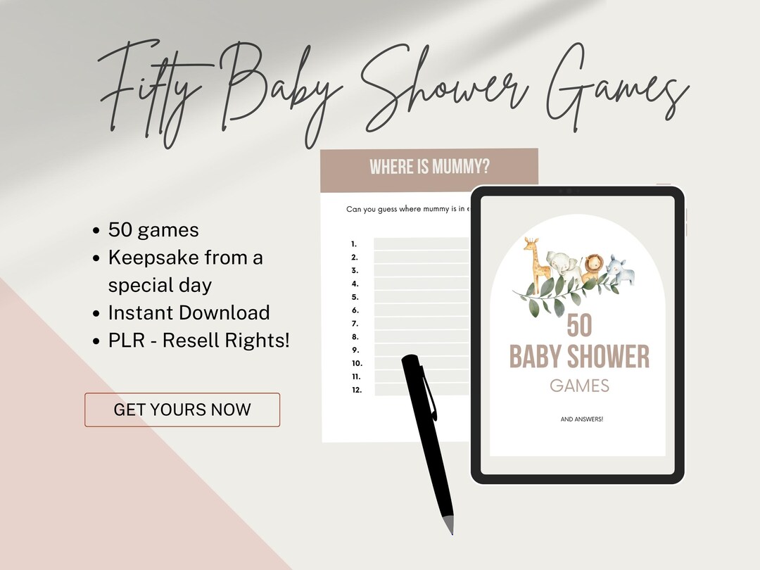 50 Printable Baby Shower Games Resell Rights Fun Baby Shower Activities ...