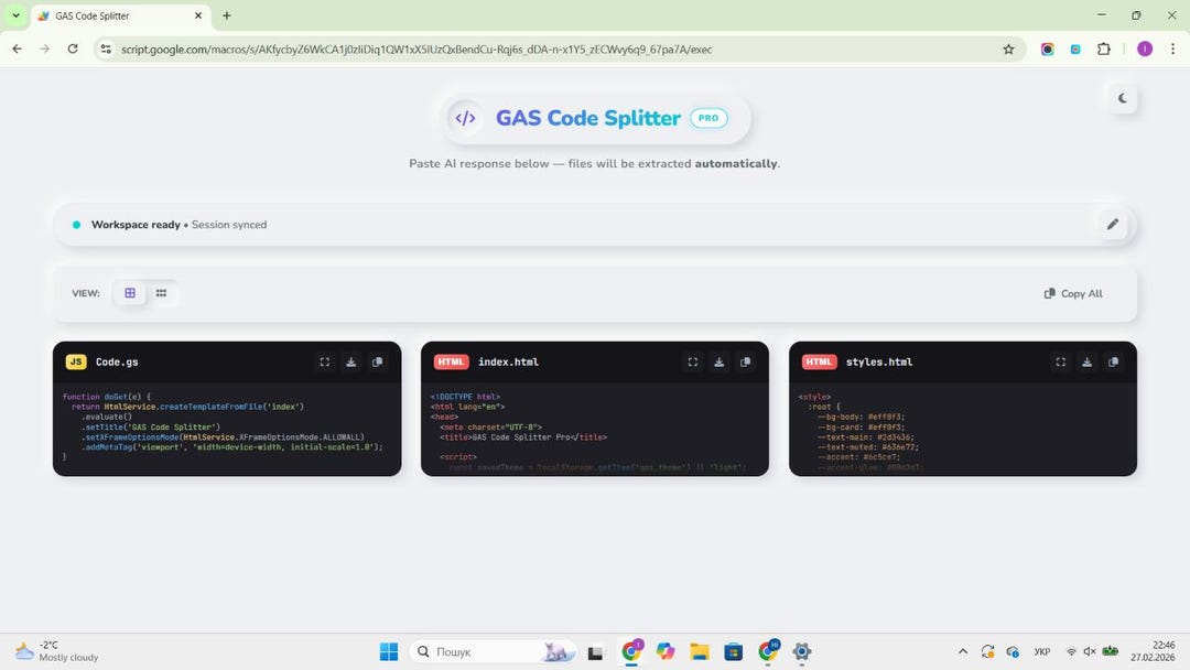GAS Code Splitter Pro | Google Apps Script Developer UI Tool | AI Code ...