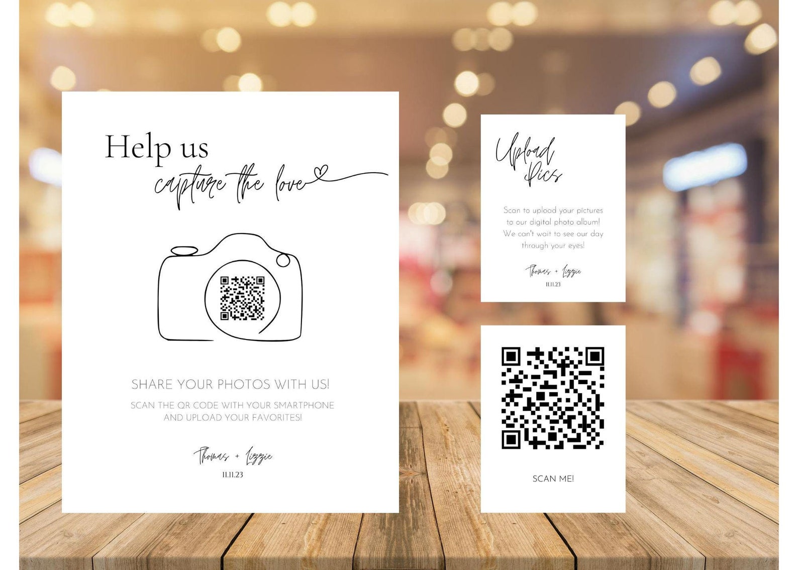 Wedding Guest Digital Photo Sharing QR Code Poster Sign & Mini Table ...