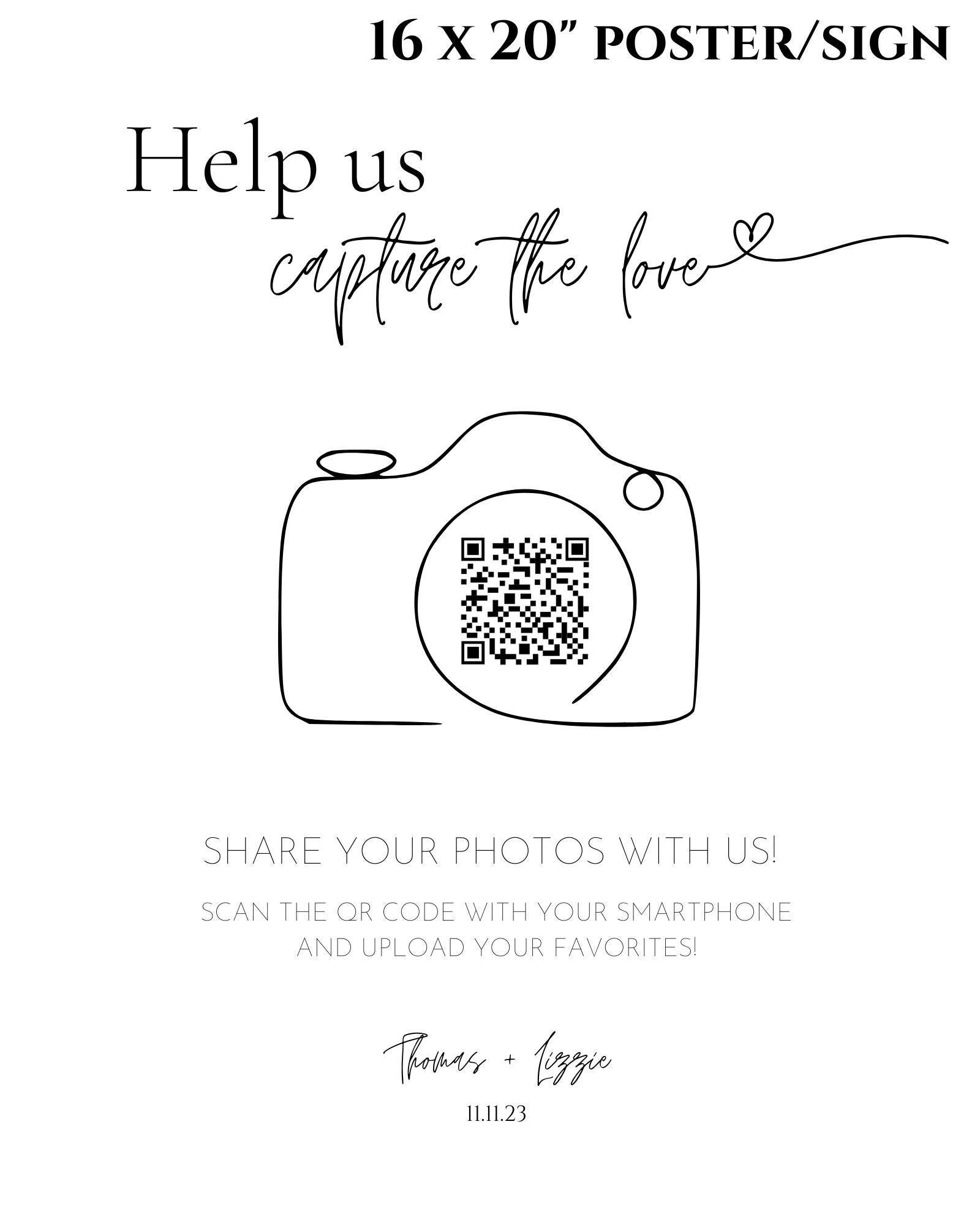 Wedding Guest Digital Photo Sharing QR Code Poster Sign & Mini Table ...