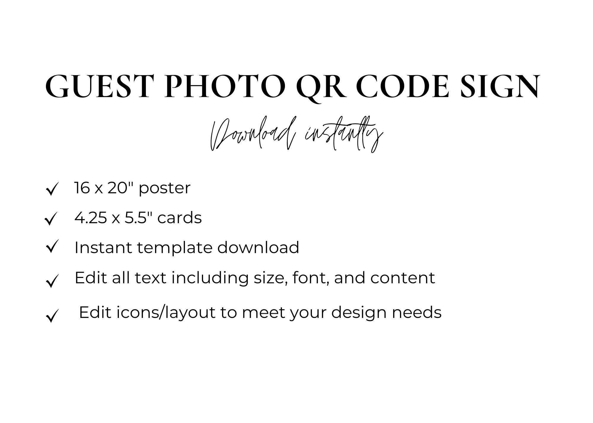 Wedding Guest Digital Photo Sharing QR Code Poster Sign & Mini Table ...
