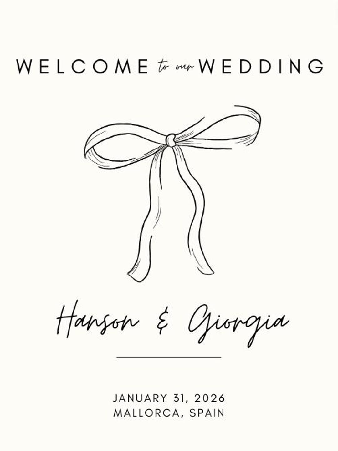Custom Bow Wedding Sign, Welcome Sign Template, Minimalist Printable ...