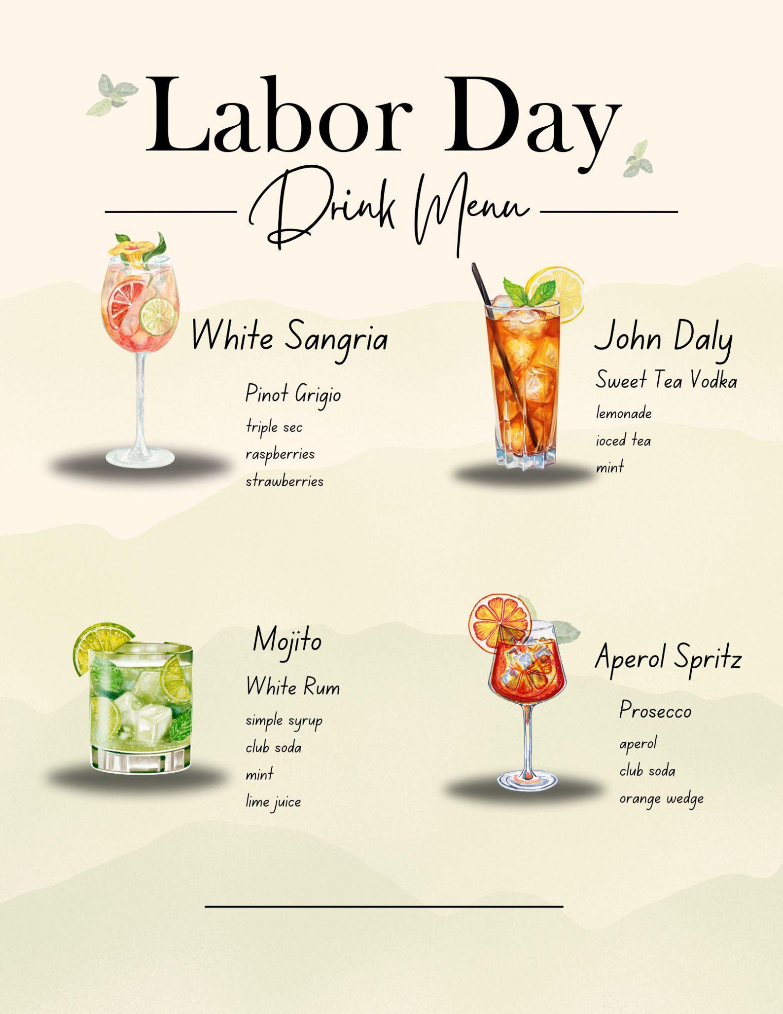 Labor Day Drink Menu - Etsy