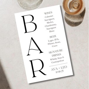 Minimal Bar Menu, Minimal Wedding Sign, Signature Drink Sign, Wedding ...