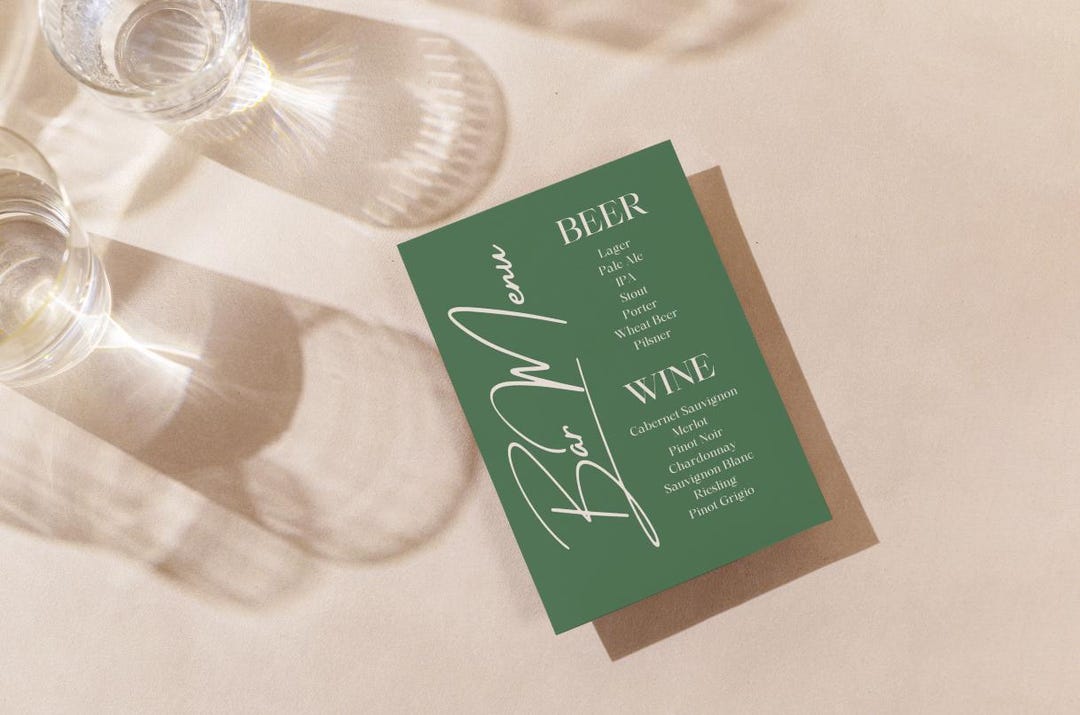 Green Minimalist Bar Sign, Custom Bar Sign,drink Menu,personalized Bar ...