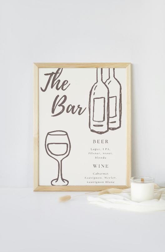 Doodle Bar Sign, Custom Bar Sign, Wedding Drink Menu, Personalized Bar ...