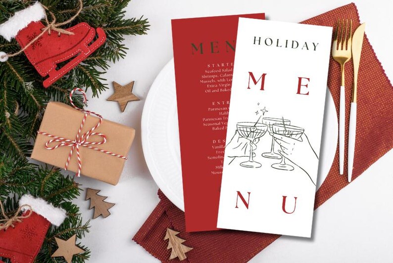 Hand Drawn Menu Bundle Holiday Menu Cards Holiday Dinner Menu Modern ...