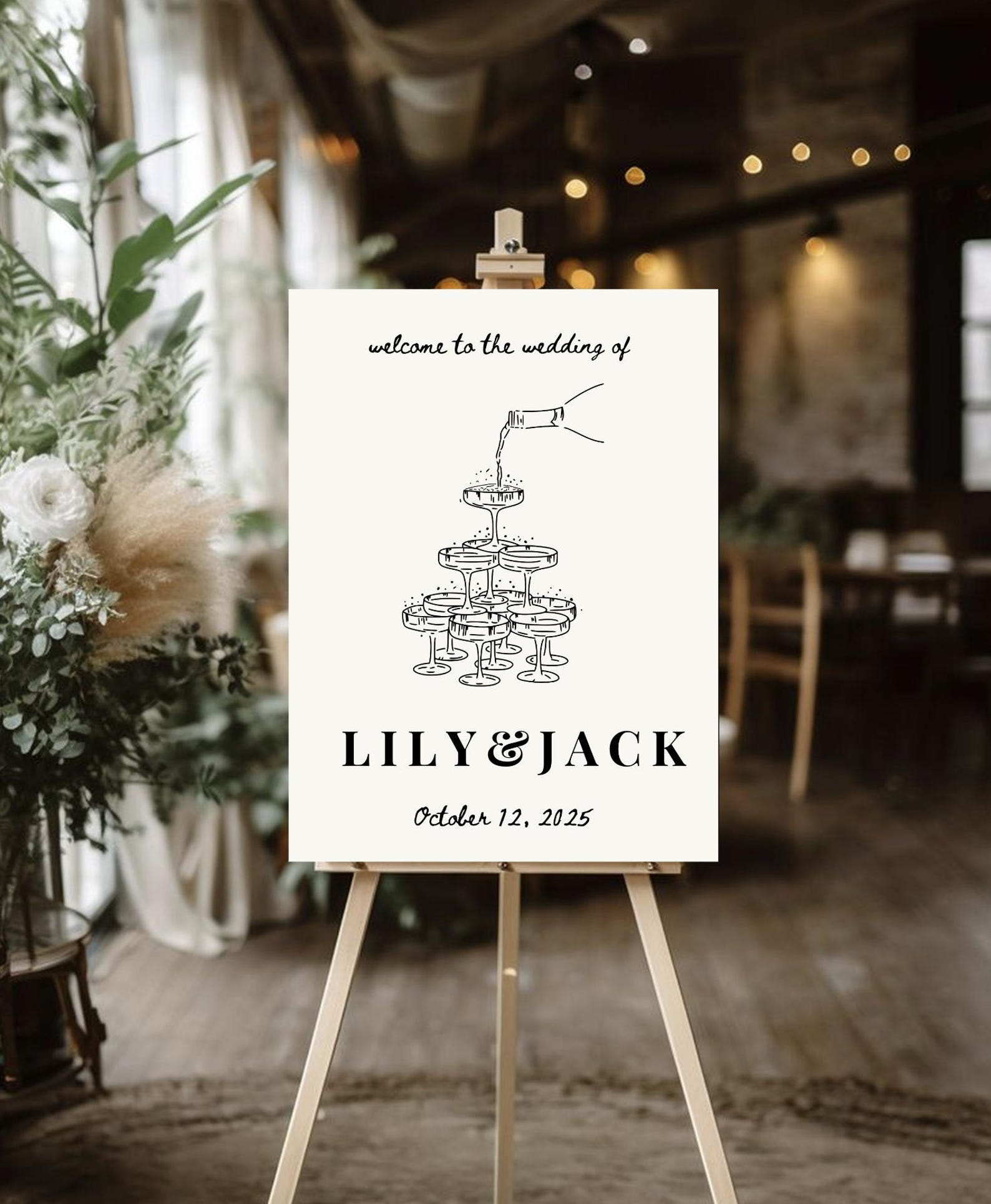 Welcome Champagne Wedding Sign, Handcrafted Wedding Sign, Custom ...