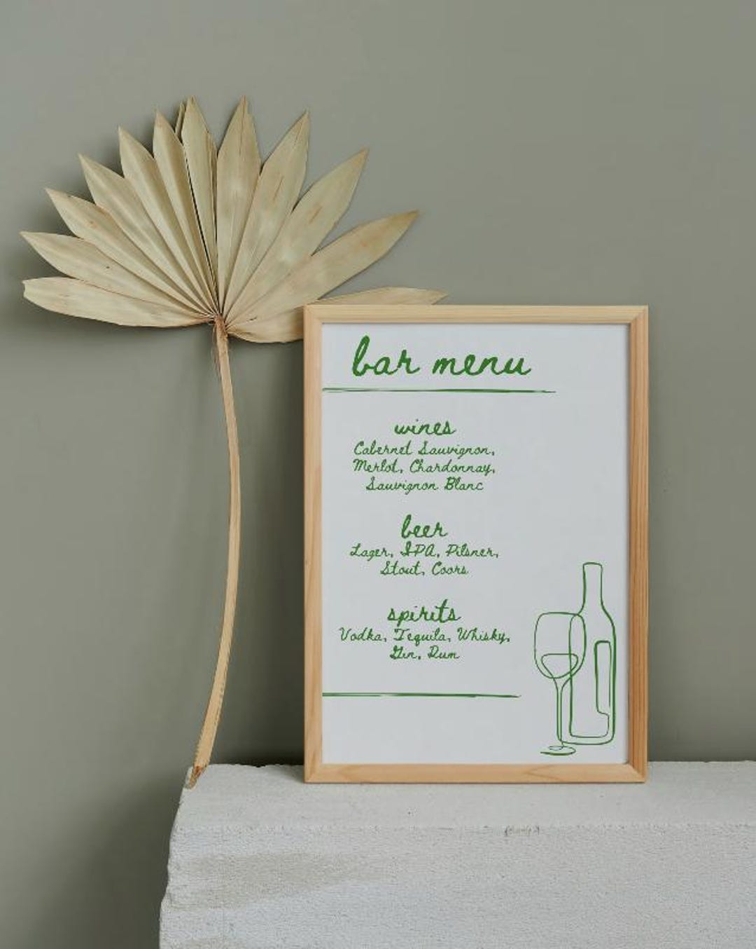 Bar Menu Green, Custom Bar Sign, Wedding Drink Menu, Personalized Bar ...