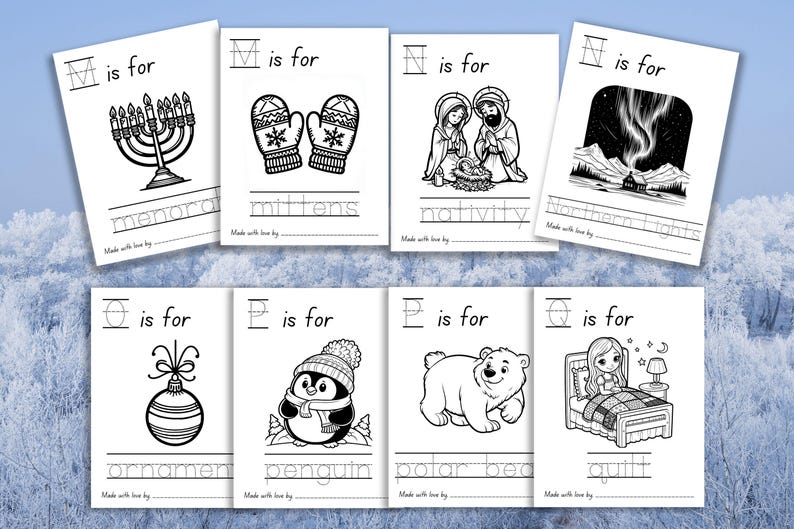 ABC Coloring Book Baby Shower Game, Winter Wonderland Alphabet, Baby ...