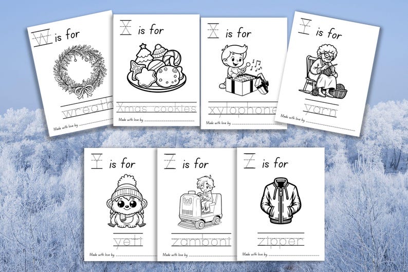 ABC Coloring Book Baby Shower Game, Winter Wonderland Alphabet, Baby ...