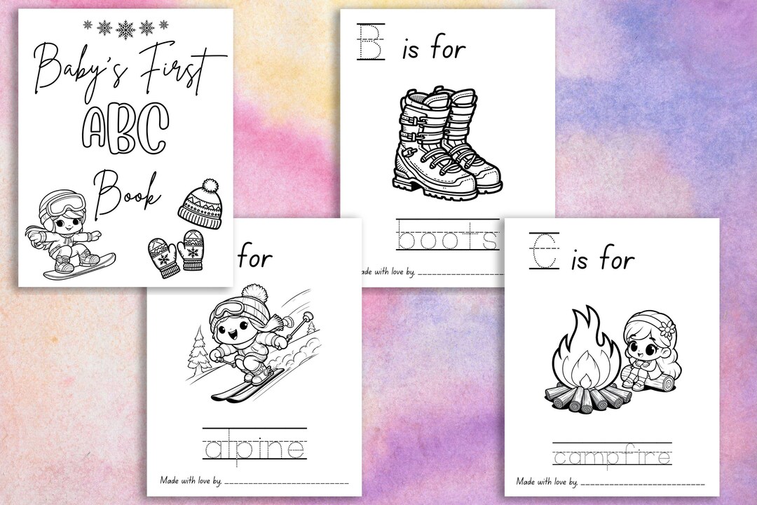 ABC Coloring Book Girl Baby Shower Game, Winter Snow Sport Alphabet ...