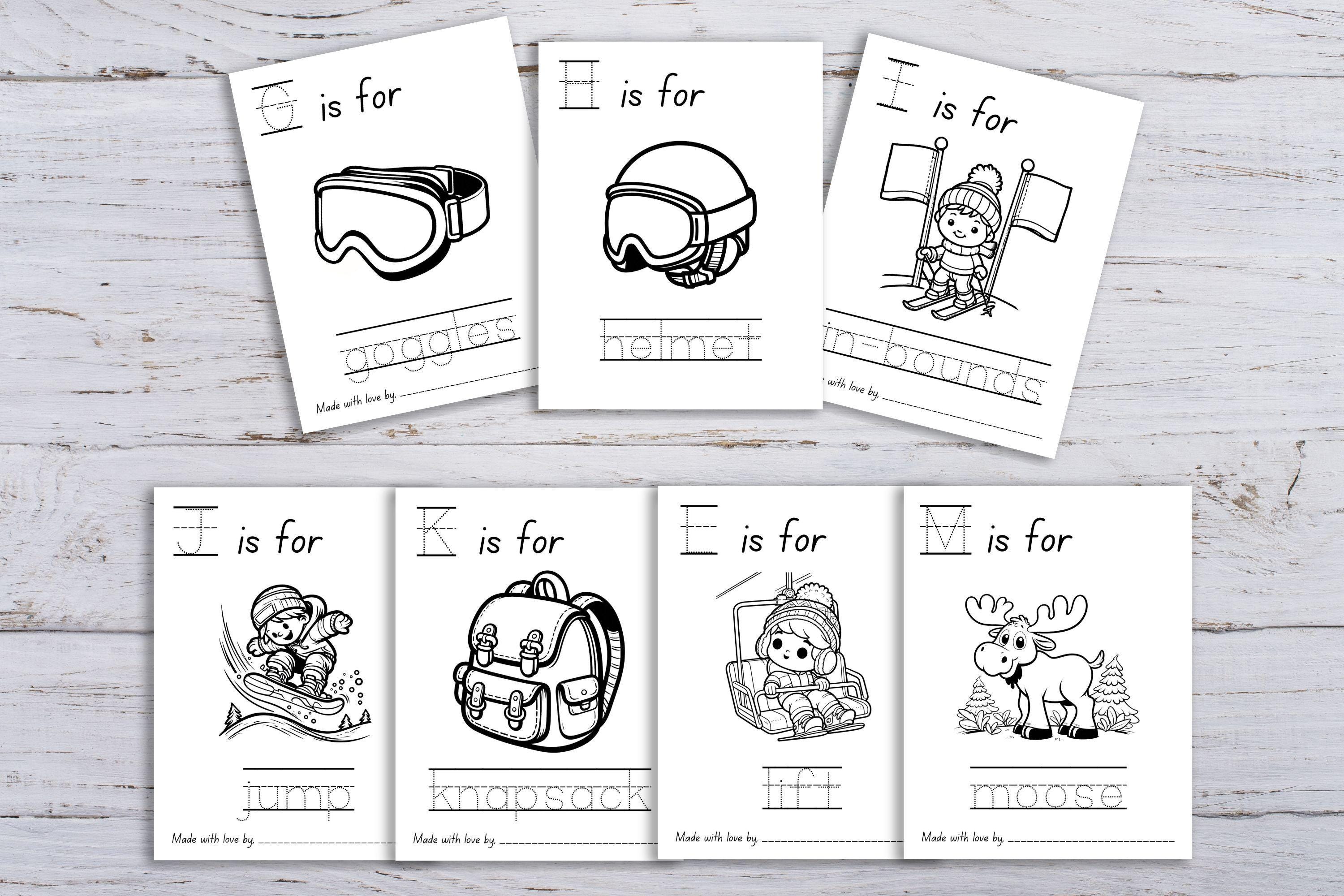 ABC Coloring Book Boy Baby Shower Game, Winter Snow Sport Alphabet ...