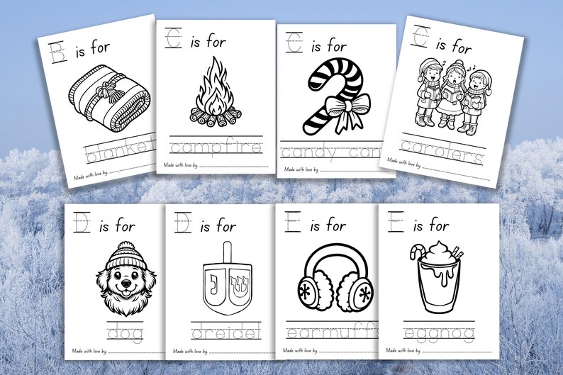 ABC Coloring Book Baby Shower Game, Winter Wonderland Alphabet, Baby ...