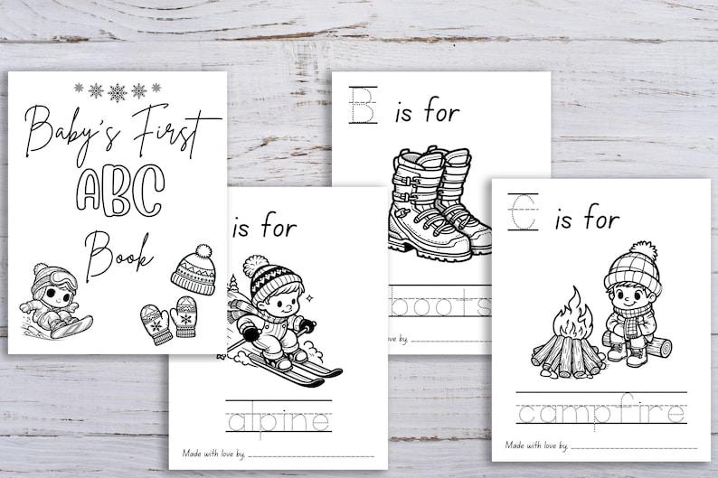 ABC Coloring Book Boy Baby Shower Game, Winter Snow Sport Alphabet ...
