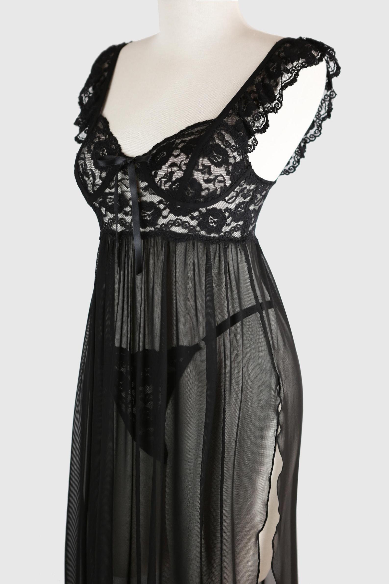 Long Lace Nightgown and Underwear Set Tulle Nightgown, Transparent ...