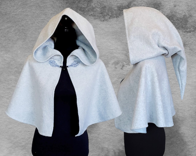 Light Gray Hooded Caplet, Pixie Hood, Renaissance Costume, Medieval ...