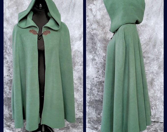 Forest Green Hooded Cloak, Fleece Cape, Hooded Cloak, Renaissance ...