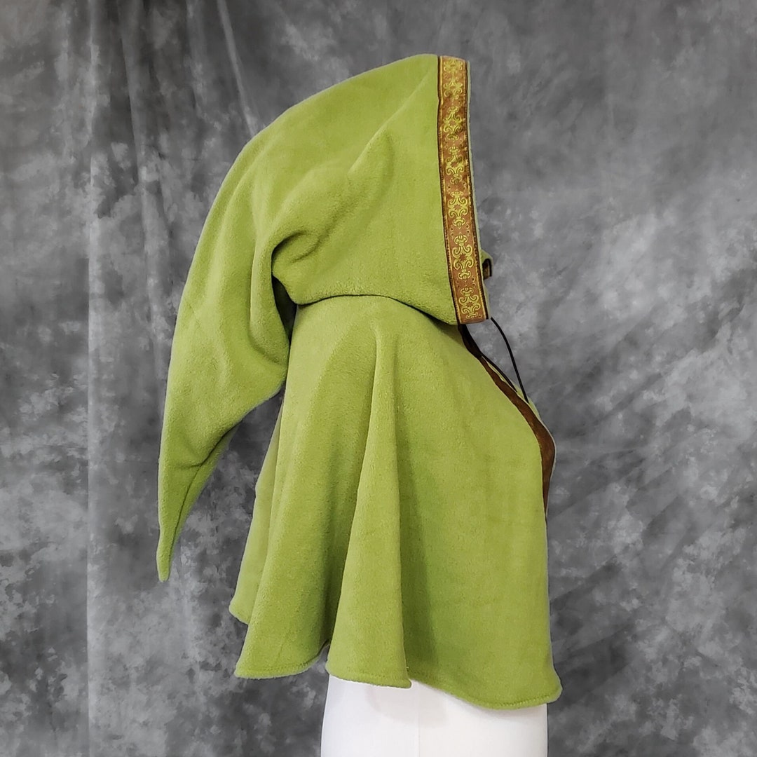 Peridot Green Hooded Caplet, Pixie Hood, Renaissance Costume, Medieval ...