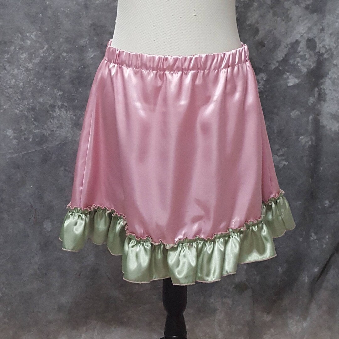 Satin Ruffle Skirt, Rose Pink and Sage Green, Size Large, Steampunk ...