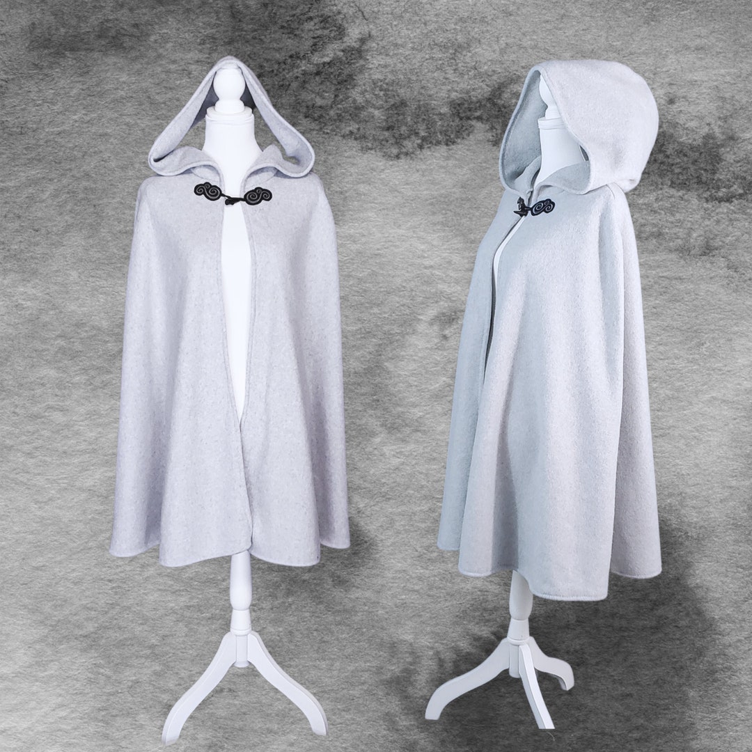 Light Gray Cloak W/ Hood, Fleece Cloak, Hooded Cloak, Renaissance ...
