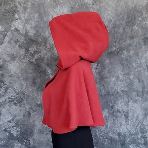 Red Hooded Caplet, Fleece Capelet, Renaissance Costume, Medieval Cape ...