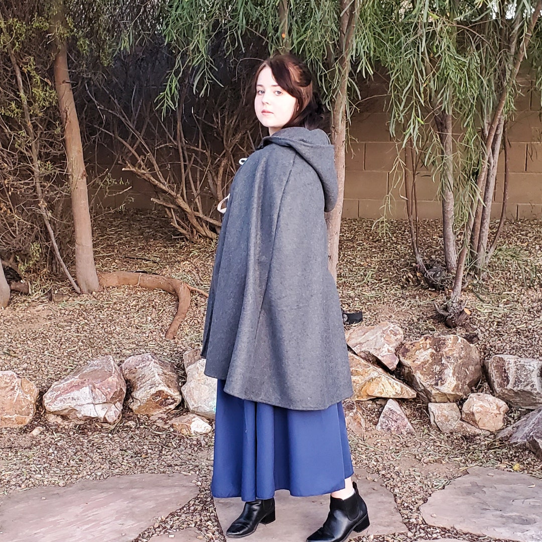 Dark Gray Cloak With Hood, Fleece Cloak, Hooded Cloak, Renaissance ...