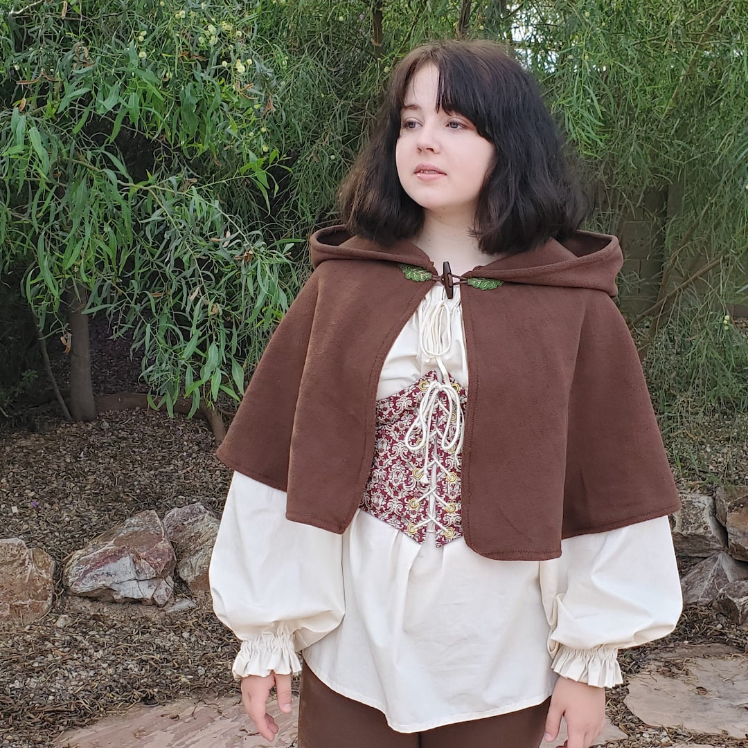 Brown Hooded Caplet, Fleece Capelet, Renaissance Costume, Medieval Cape ...
