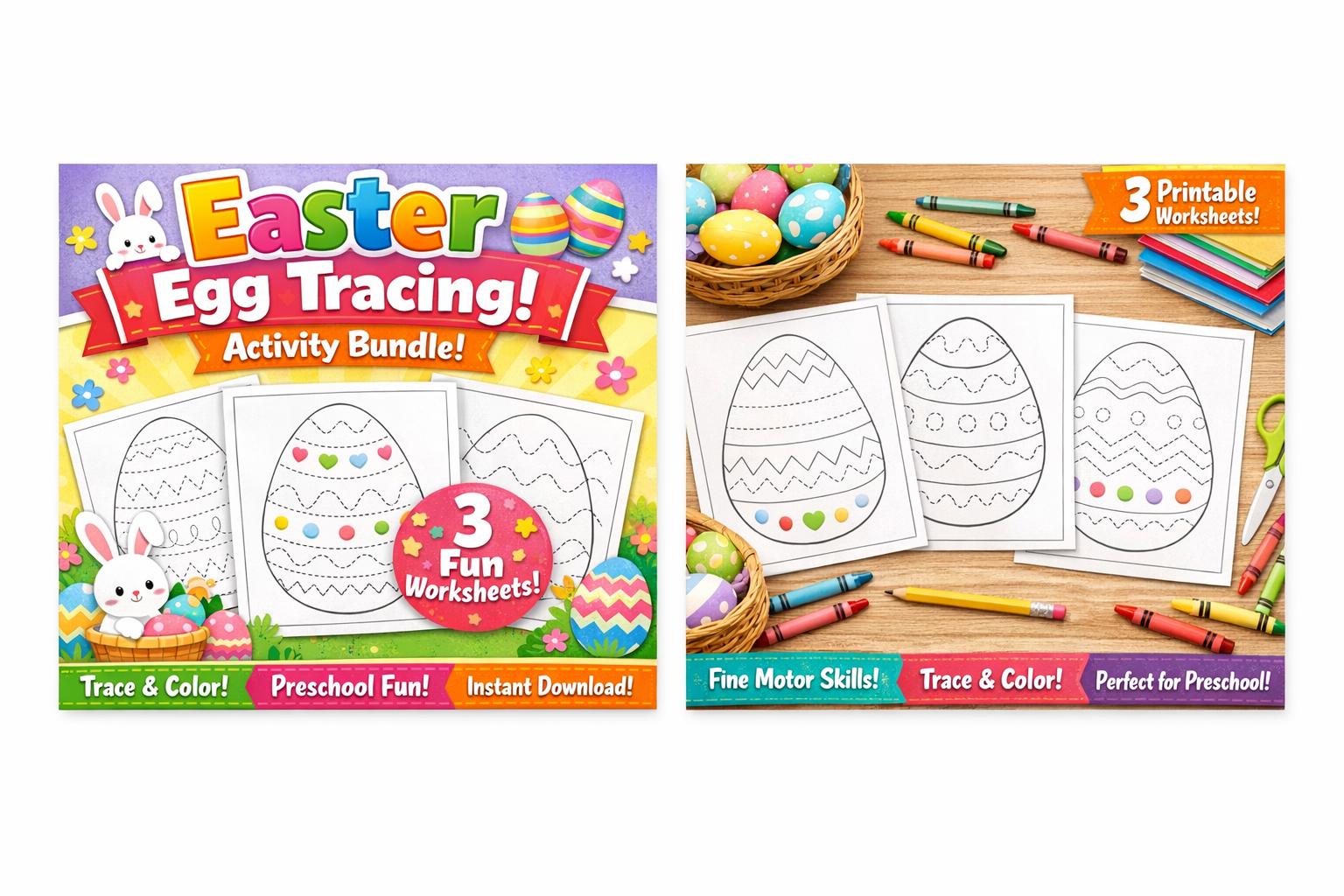 Easter Egg Tracing Worksheets for Kids | Preschool Fine Motor Printable ...