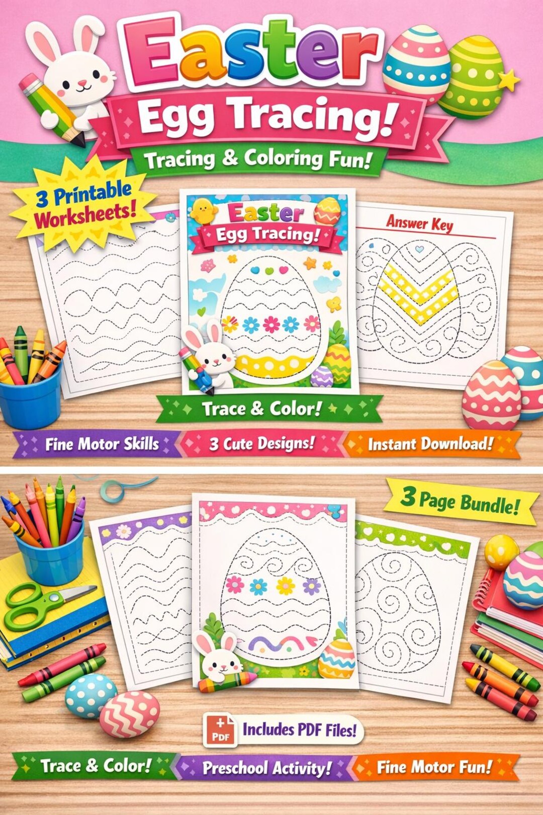 Easter Egg Tracing Worksheets for Kids | Preschool Fine Motor Printable ...