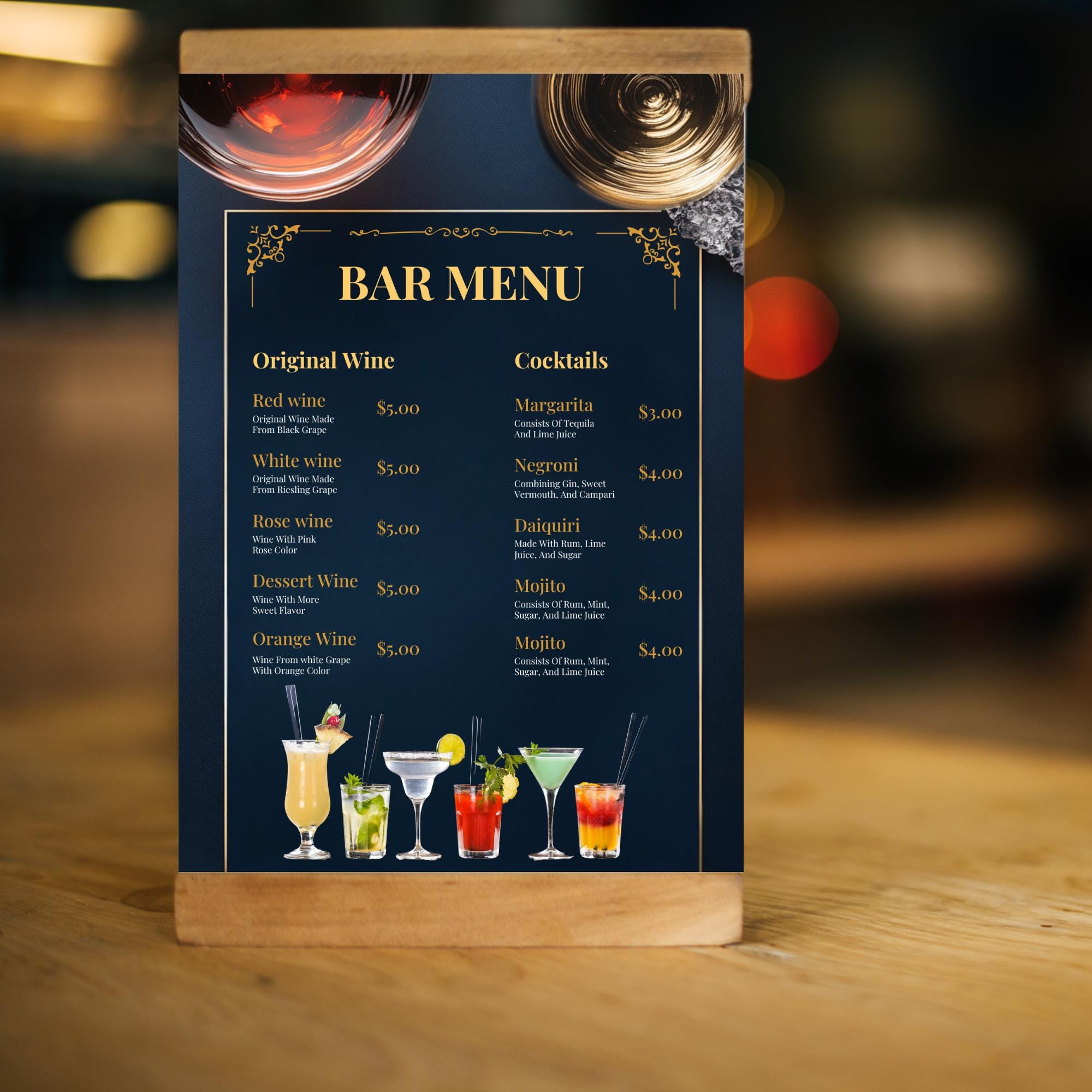 Bar Menu Template, Wedding Bar Menu Template, Drink Menu Template, Bar ...