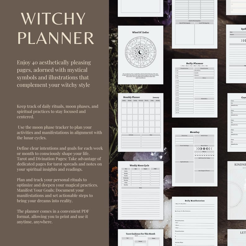 Witchy Planner | 40-page PDF | Track Moon Phases, Plan Rituals, Set ...