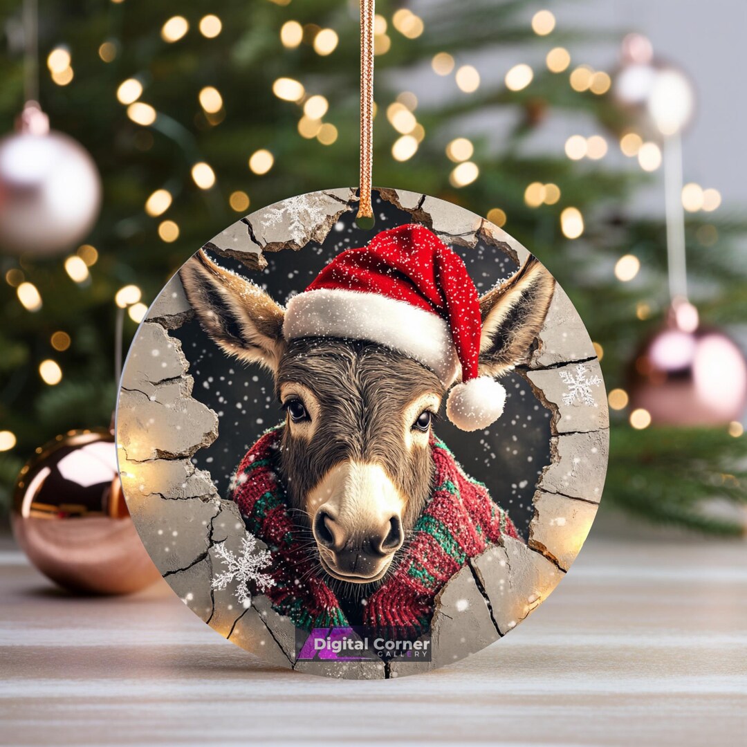 3D Donkey Christmas Ornament PNG Sublimation Design, 3D Christmas Round ...