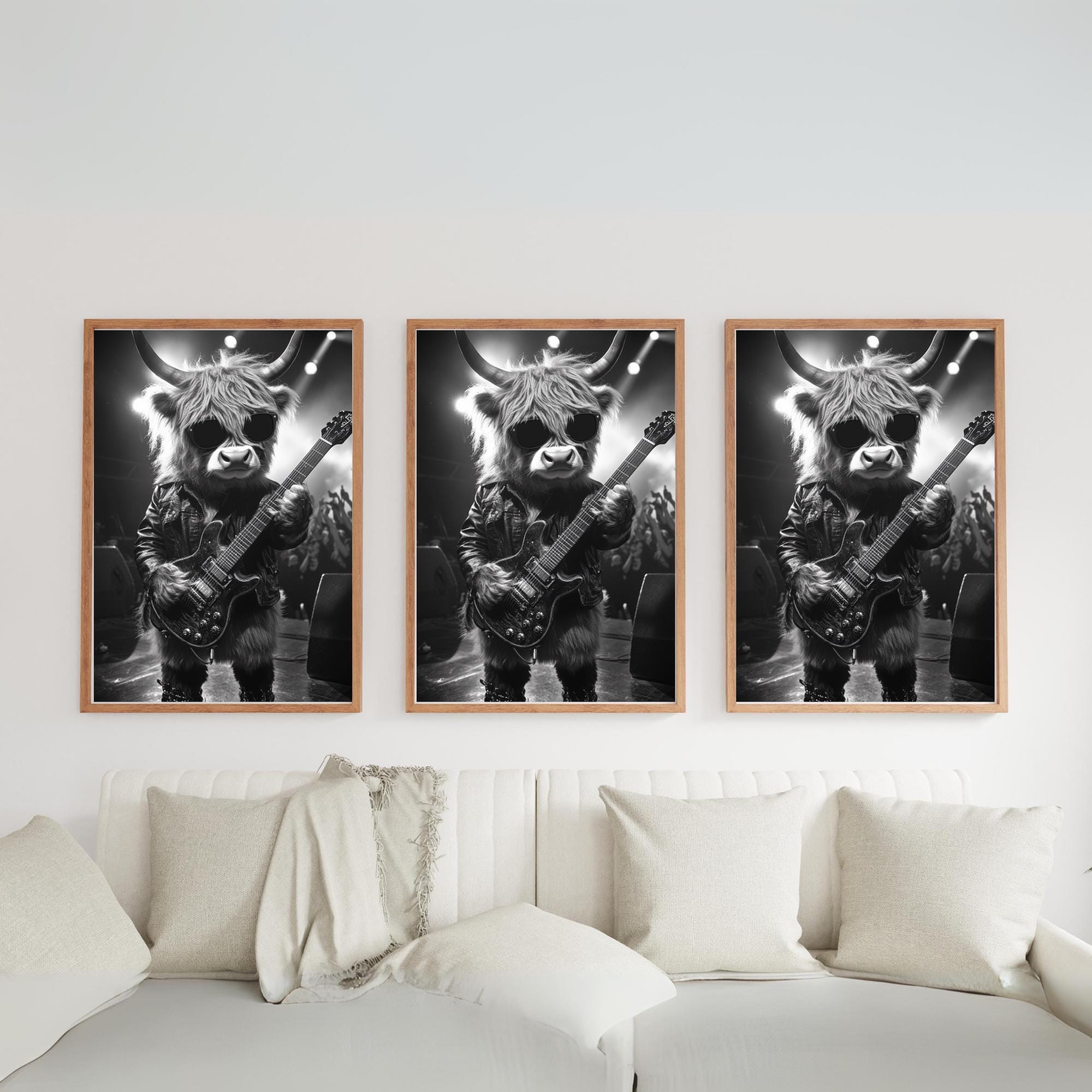 Highland Cow, Rockstar Cow, Electric Guitar, Wall Decor, Humorous ...